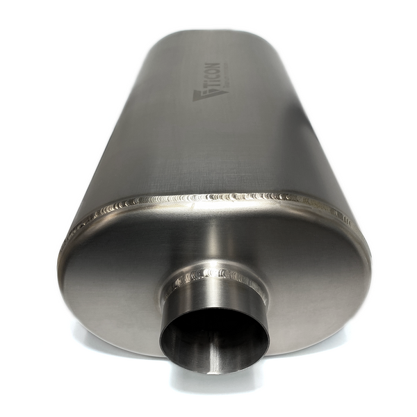 3" Center In / 2.5" Dual Out Titanium Oval Muffler 19" OAL – Ticon ...